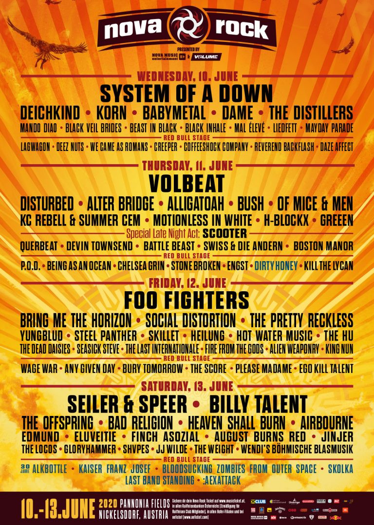 Nova Rock Festival 2020: Tages-Line-Up Red Bull Stage