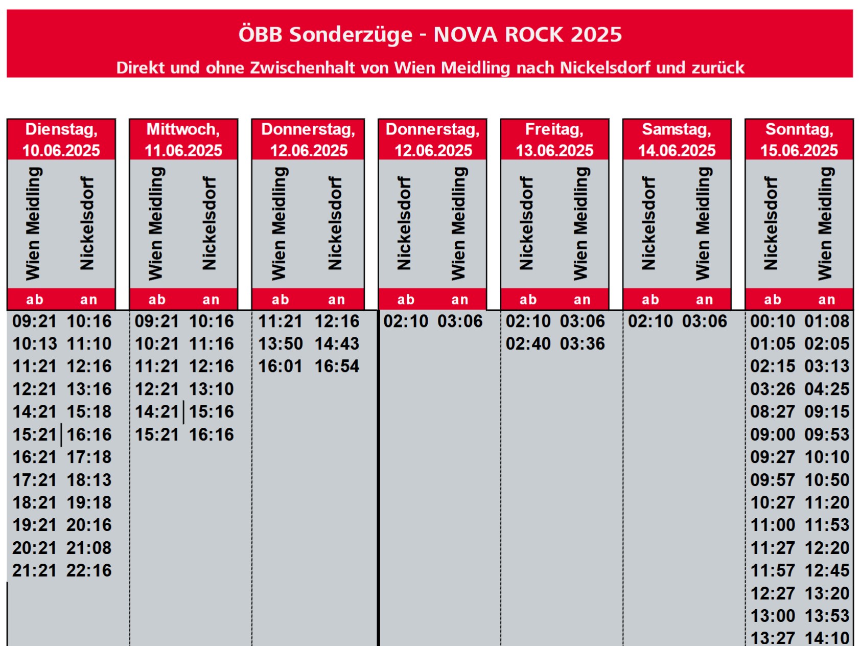 Fahrplan: ÖBB Sonderzüge zum Nova Rock 2025 - Öffentlich auf die ...